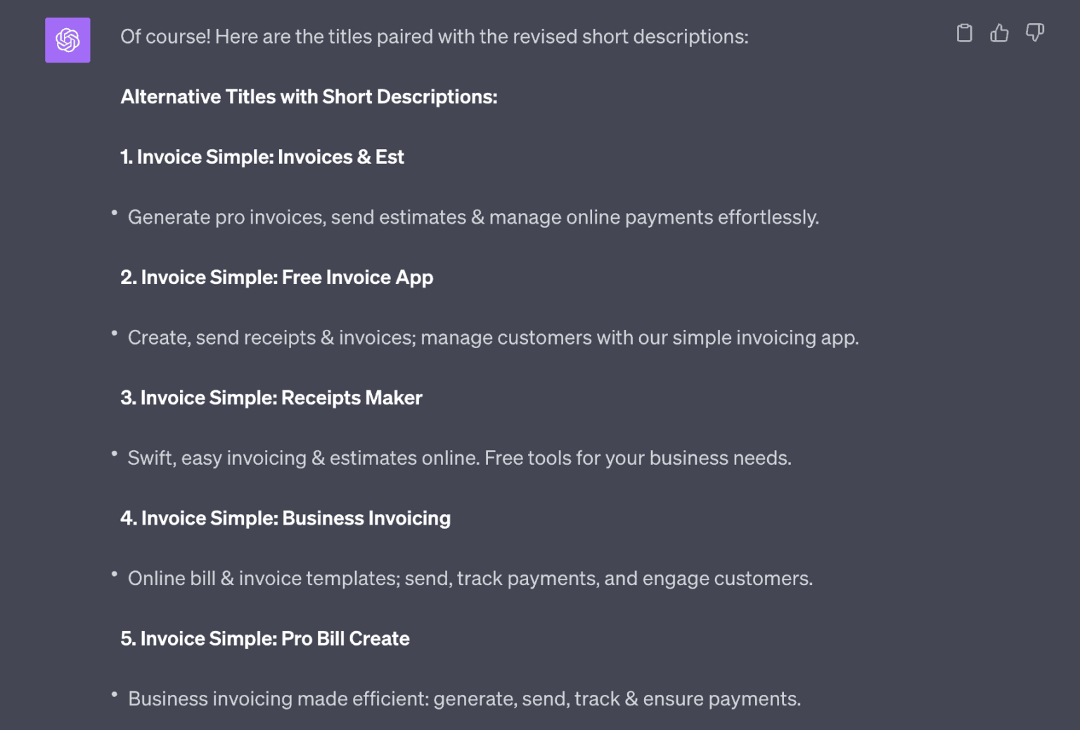 Invoice Simple ASO Audit Report with ChatGPT - ShyftUp